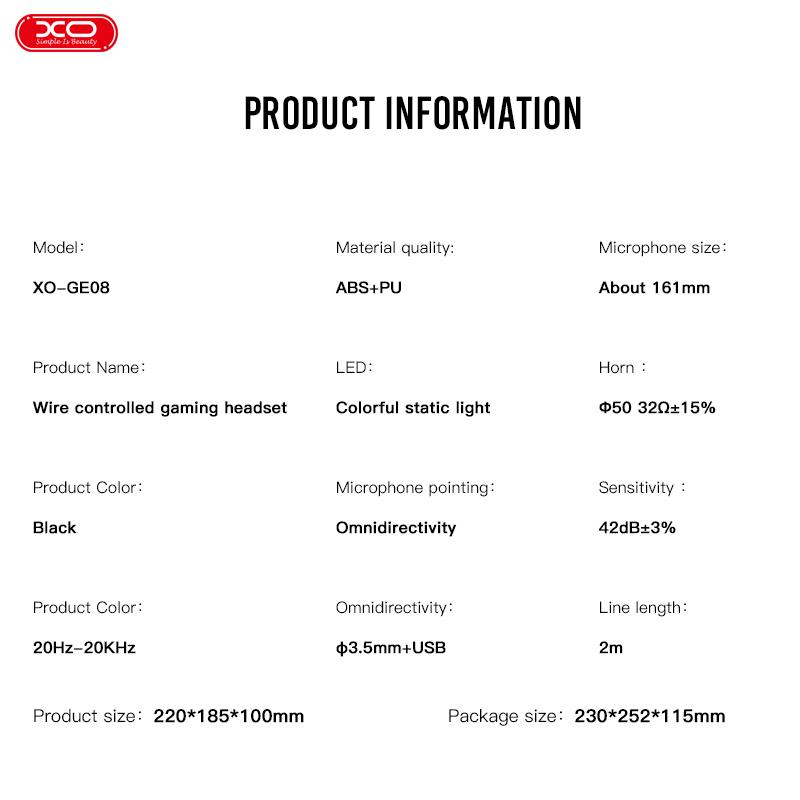 هدست گیمینگ ایکس او مدل XO GE08 | فروش تک و عمده با ضمانت